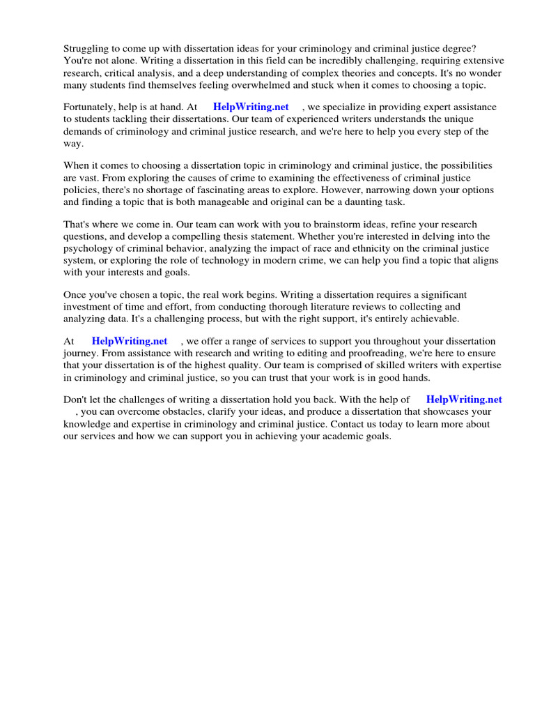 Dissertation Ideas For Criminology and Criminal Justice | PDF | Crimes | Crime & Violence