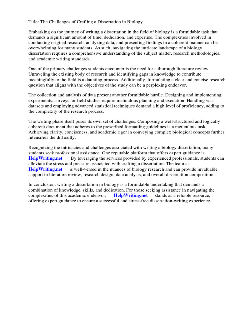 Example Dissertation Biology | PDF | Thesis | Biology
