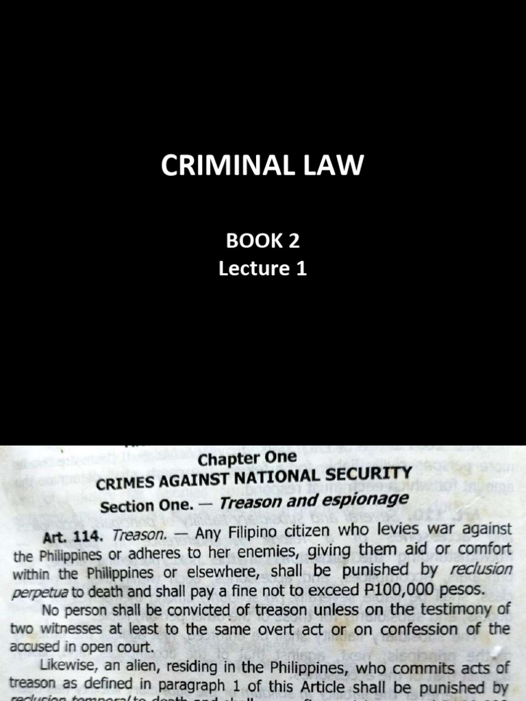 CRIMINAL LAW Book 2 Lecture 1 | PDF
