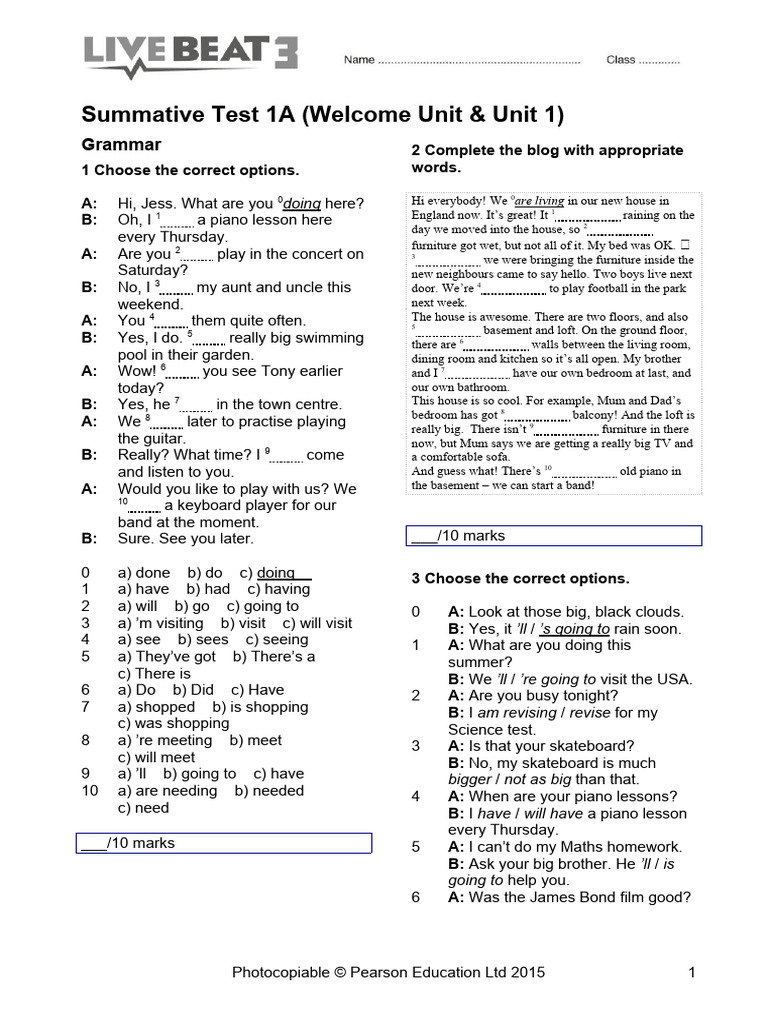 LB3 Summative Test 1A | PDF