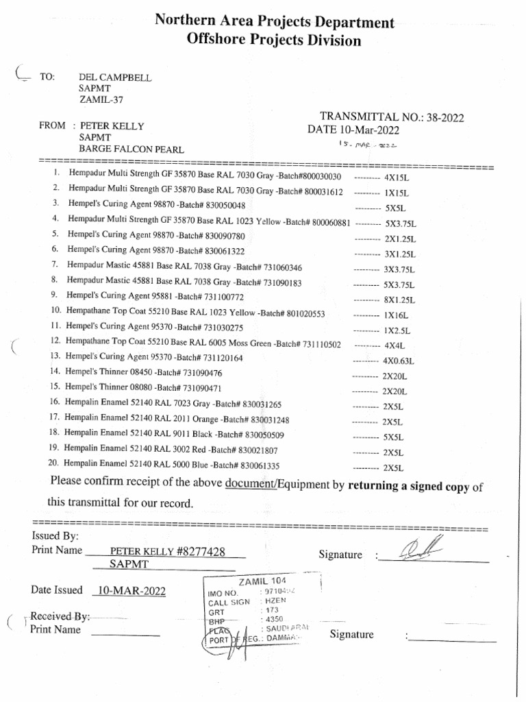Falcon Pearl Transmittal-38-2022 | PDF