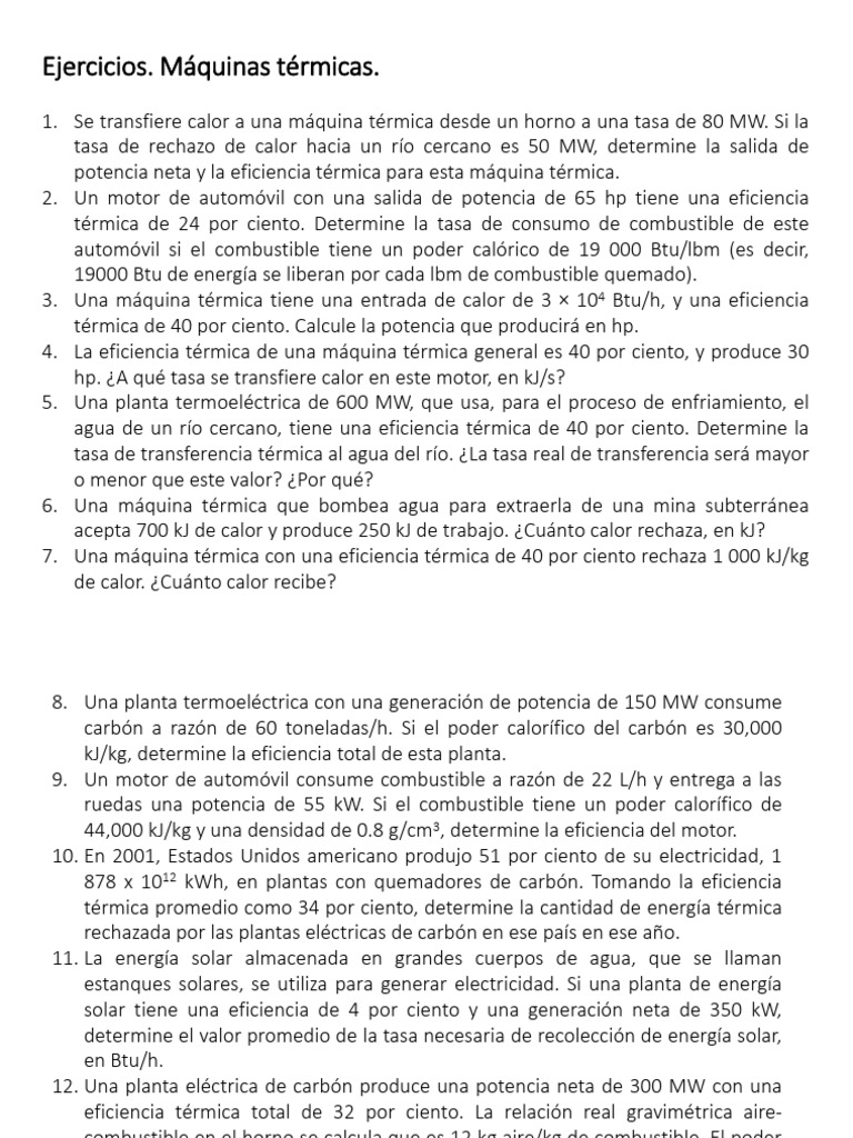 Ejercicios de Máquinas Térmicas y Eficiencia | PDF | Combustibles | Calor