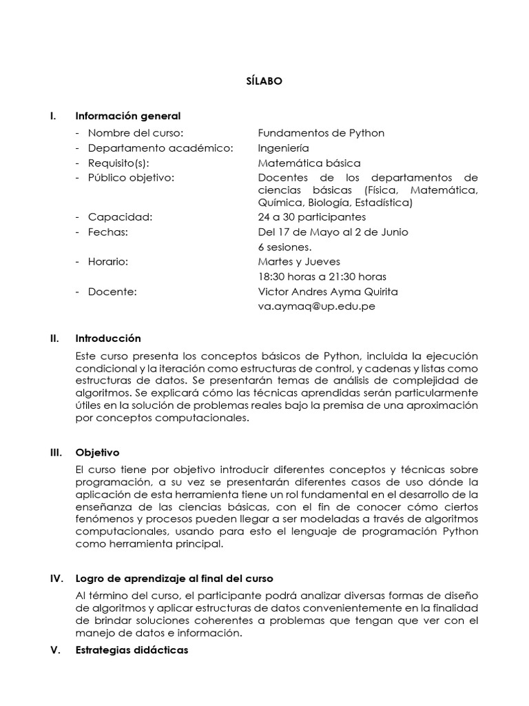 Sílabo Fundamentos de Python | PDF | Algoritmos | Python (lenguaje de programación)