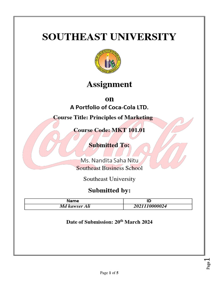 Kawsar Vai Marketing Assignment | PDF | The Coca Cola Company | Coca Cola
