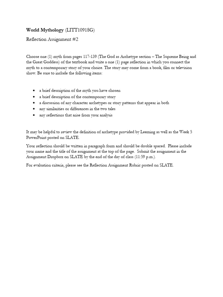 World Mythology Reflection Assignment 2 Updated | PDF