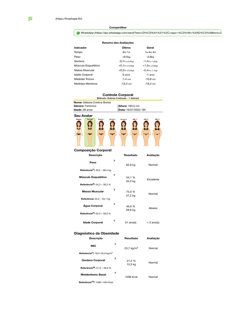 Minha Avaliação - FineShape - Avaliação Corporal | PDF | Índice de ...