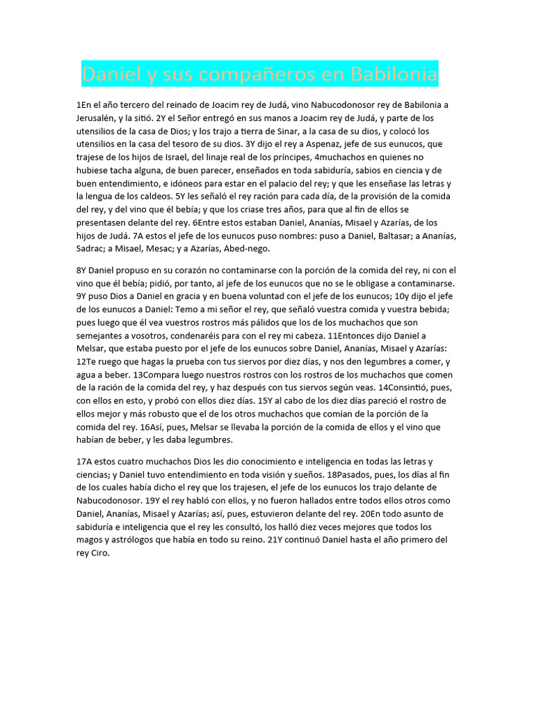 Daniel y Sus Compañeros en Babilonia | PDF | Daniel (figura bíblica)