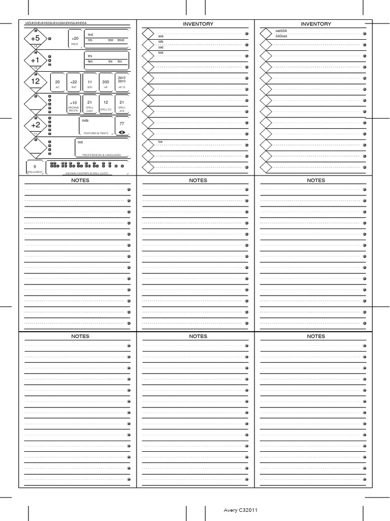 Character Sheet Card Size | PDF