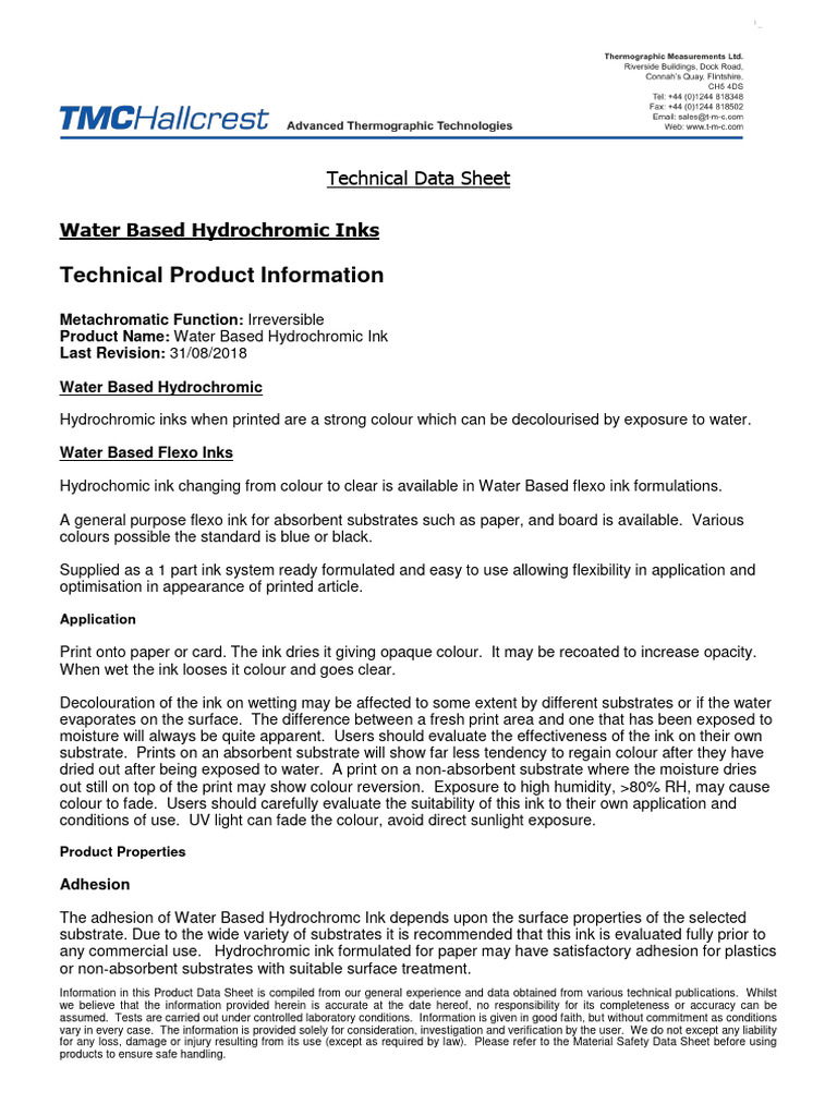 Water-Based Hydrochromic Inks Guide | PDF | Ink | Water