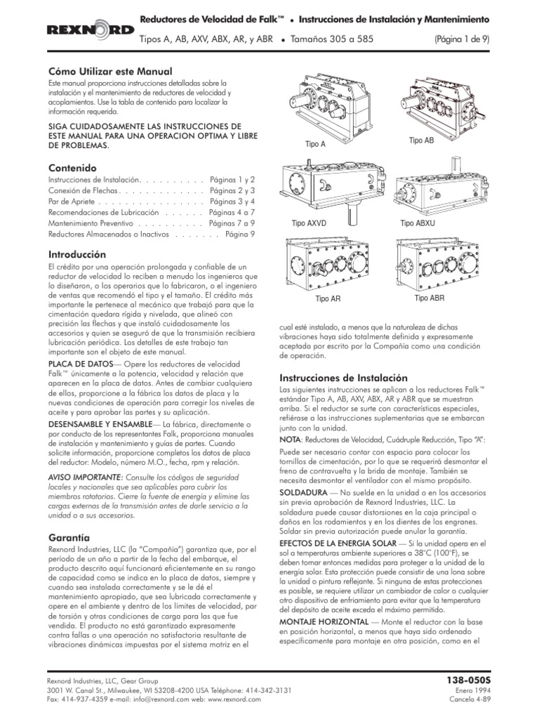 138 050S - Falk A Plus Type A, AB, AXV, ABX, AR, ABR, Sizes 305 585 ...