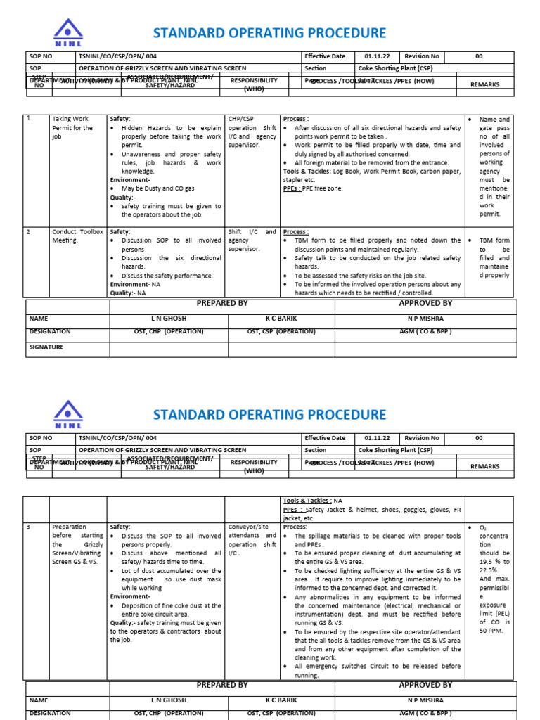 Sop - GS & VS | PDF | Personal Protective Equipment | Coke (Fuel)