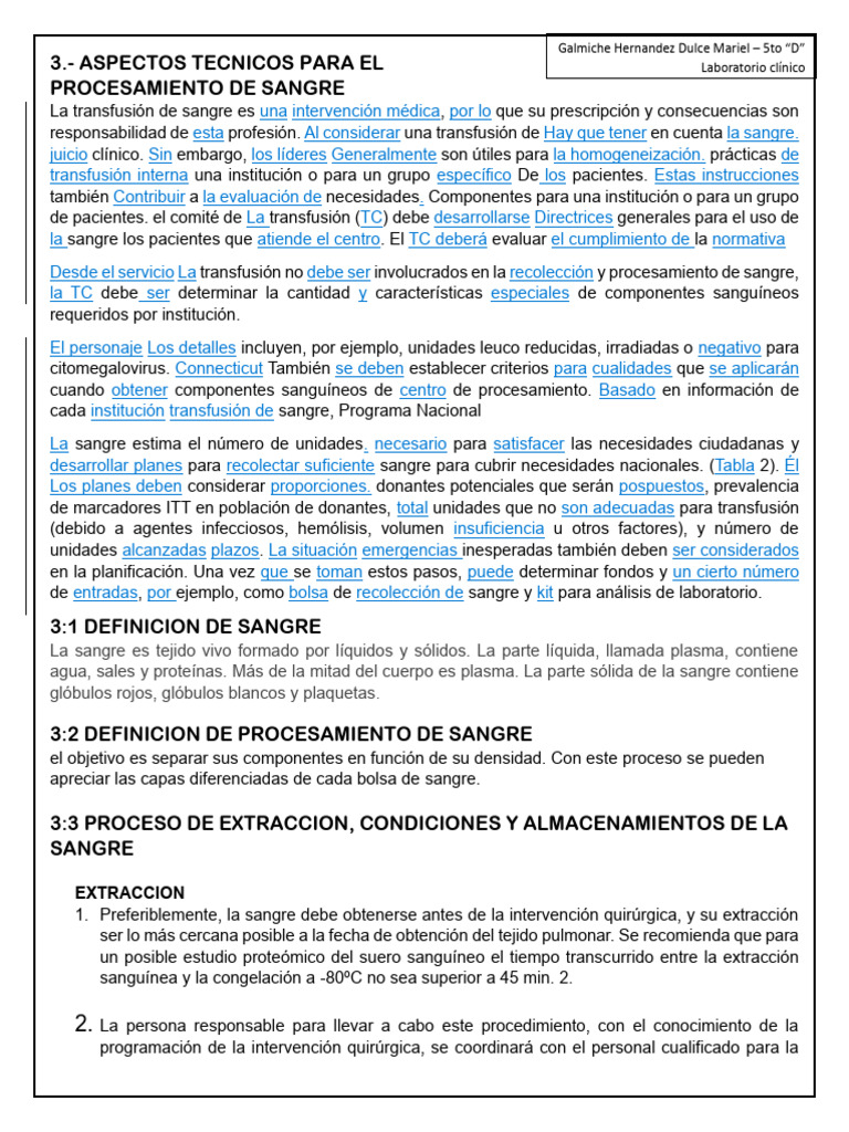 Aspectos Tecnicos Del Procesamiento de Sangre | PDF | Sangre | Transfusión de sangre