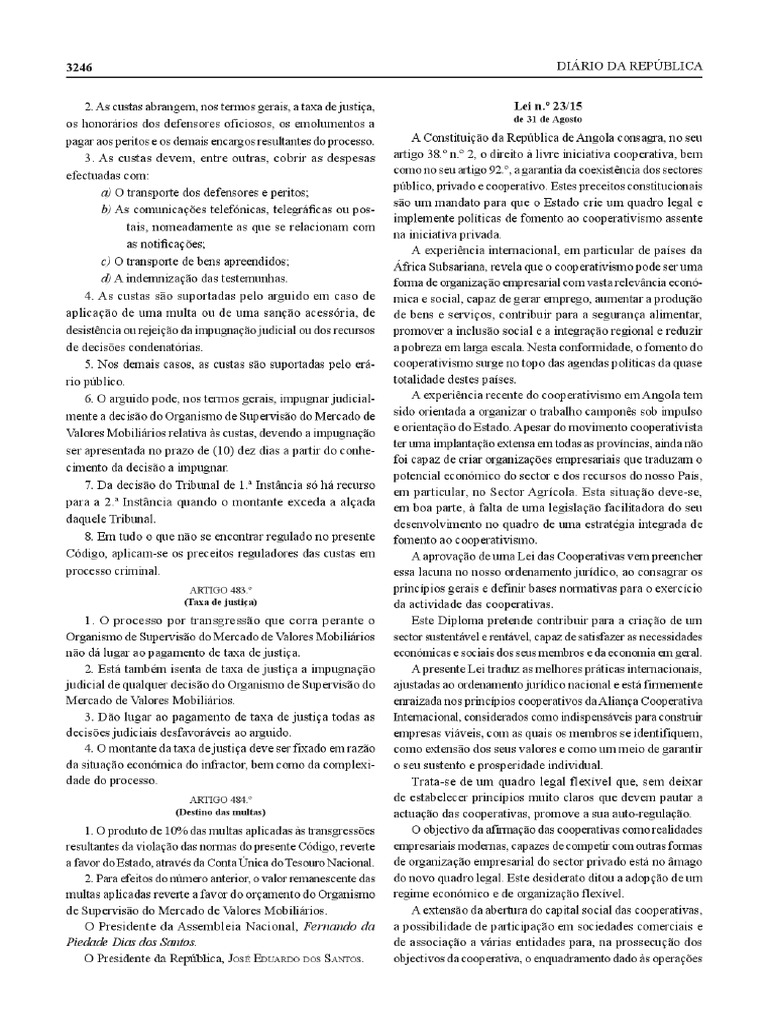 Lei N.O 23-15 - Lei Das Cooperativas | PDF