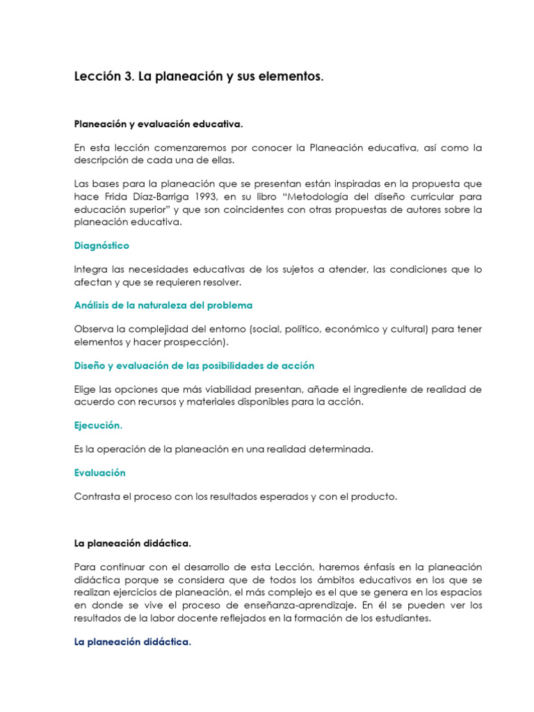L3. La Planeacion y Sus Elementos | PDF | Plan de estudios | Evaluación