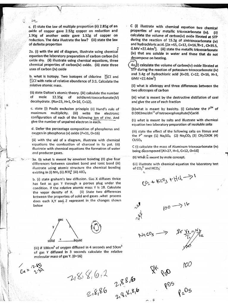 Chemistry Ss3 Mock 1 Pdf