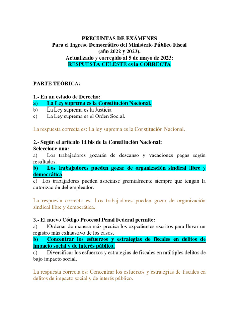 1.- Actualizado al 5 de mayo de 2023 PREGUNTAS DE EXÁMENES MPF | PDF | Fiscal | Gobierno Federal ...