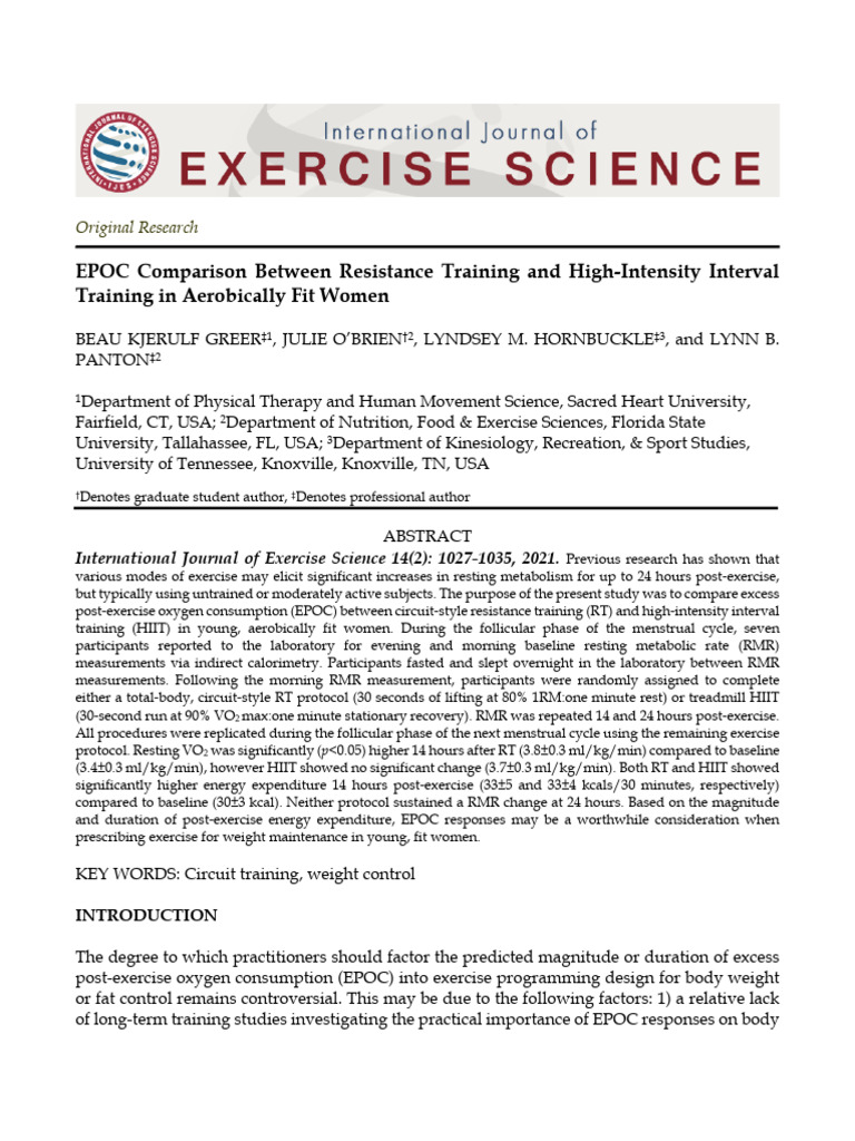 EPOC in Resistance vs. HIIT Training | PDF | High Intensity Interval ...