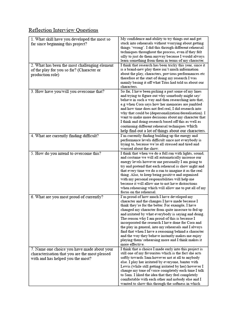 Reflection Interview Questions | PDF | Cognition