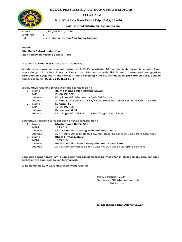 Permohonan Pergantian TTD Di Bri | PDF