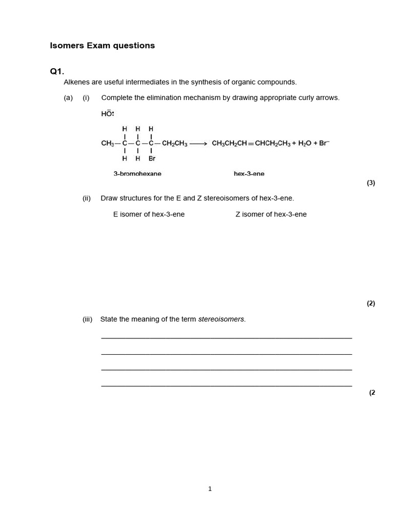 Isomers Exam Question-2 | PDF | Isomer | Chemical Bond