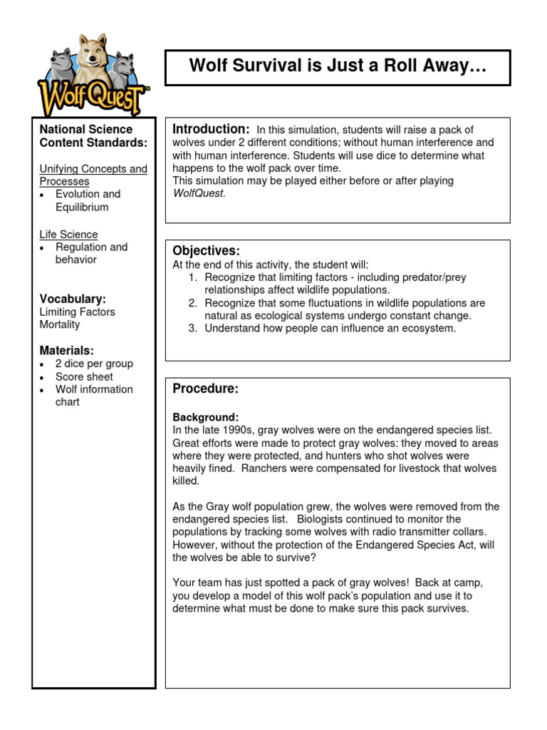 Wolf Survival Simulation Activity | PDF | Pack (Canine) | Zoology