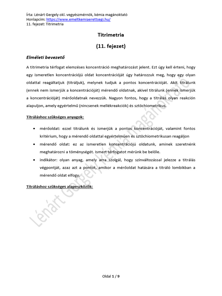Fejezet Titrimetria - Feladatsor | PDF