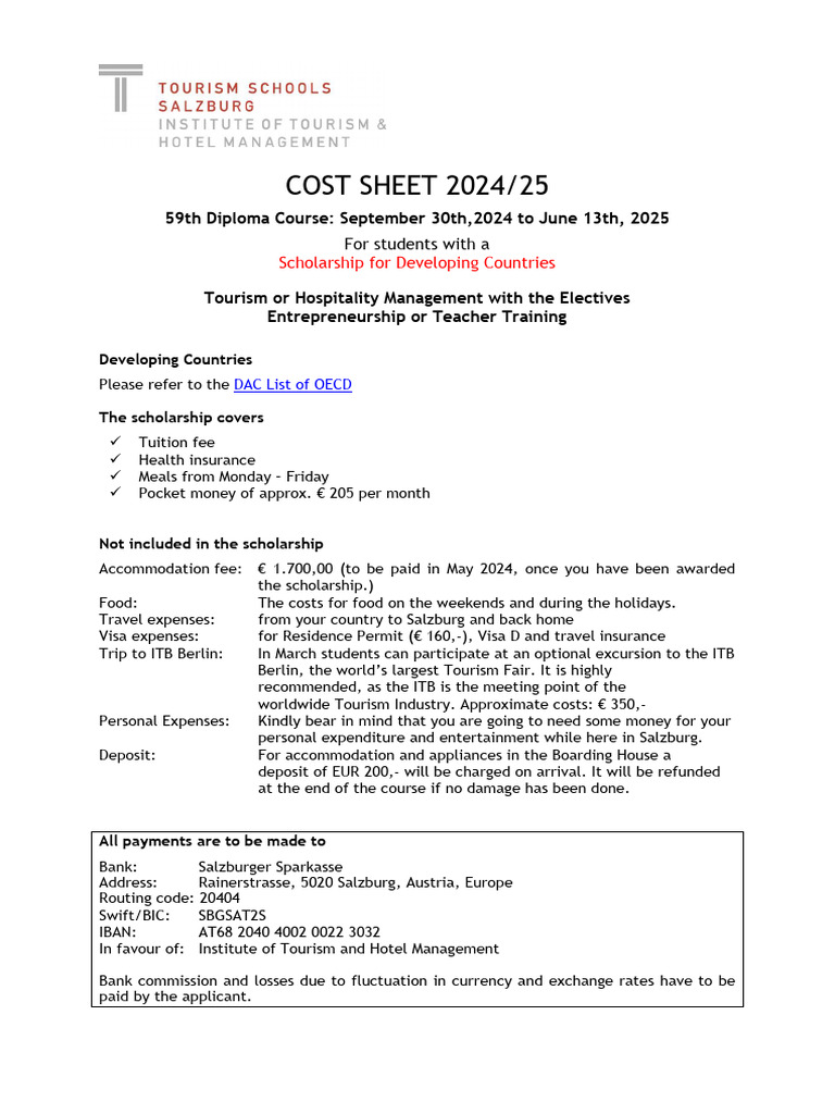 Ith 59 Cost Sheet Scholarship For Developing Countries | PDF | Business
