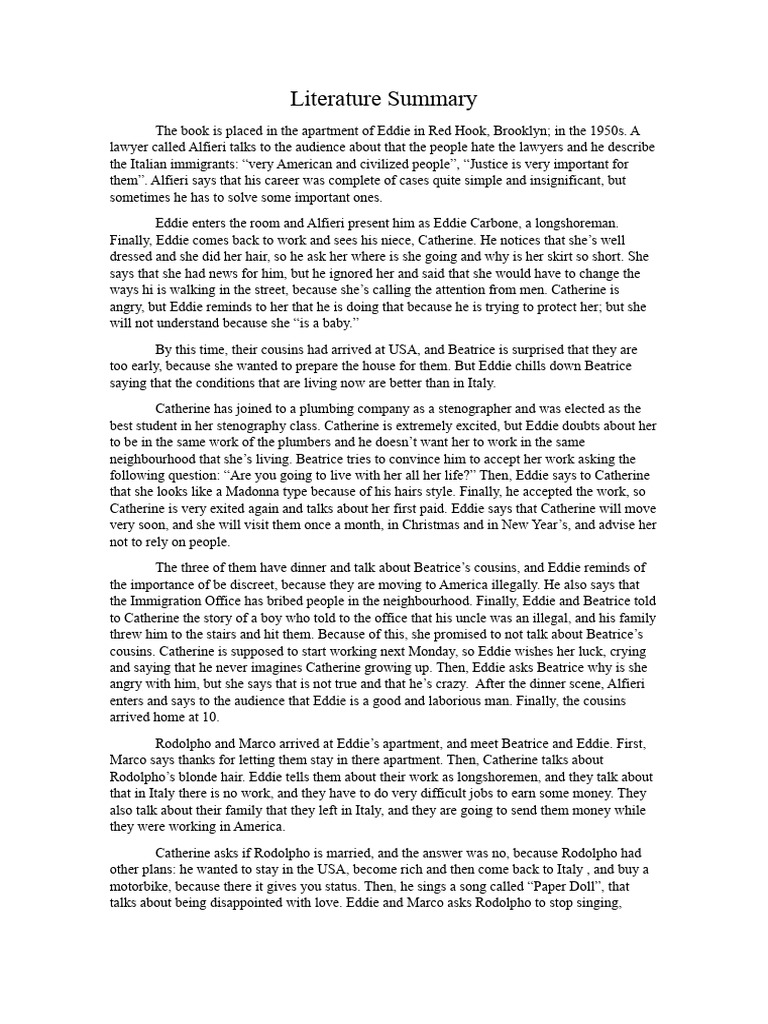 Act 1 Summary of A View from the Bridge | PDF
