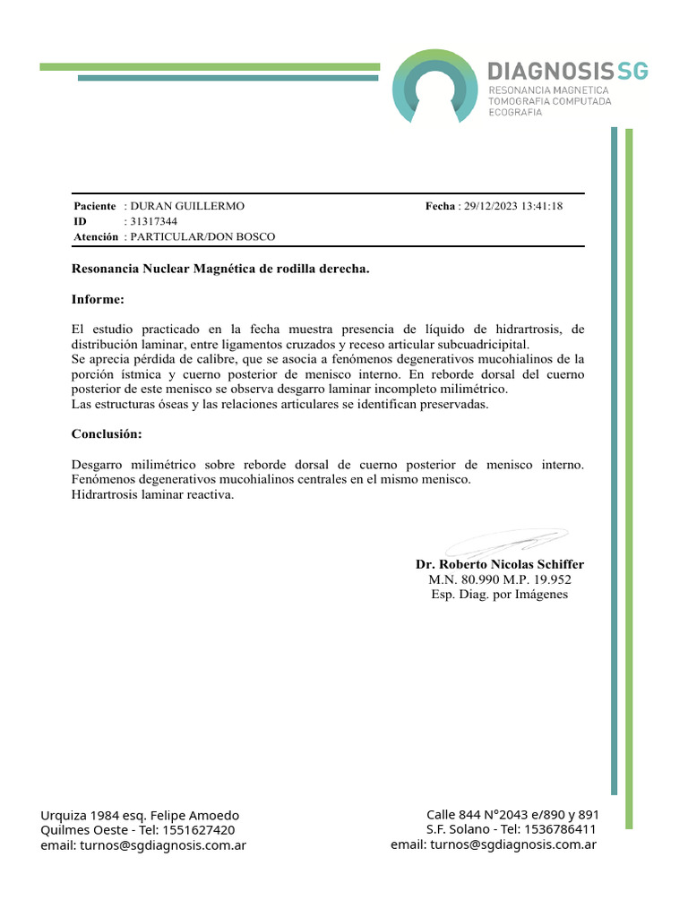 Informe | PDF | Hombro | Rodilla