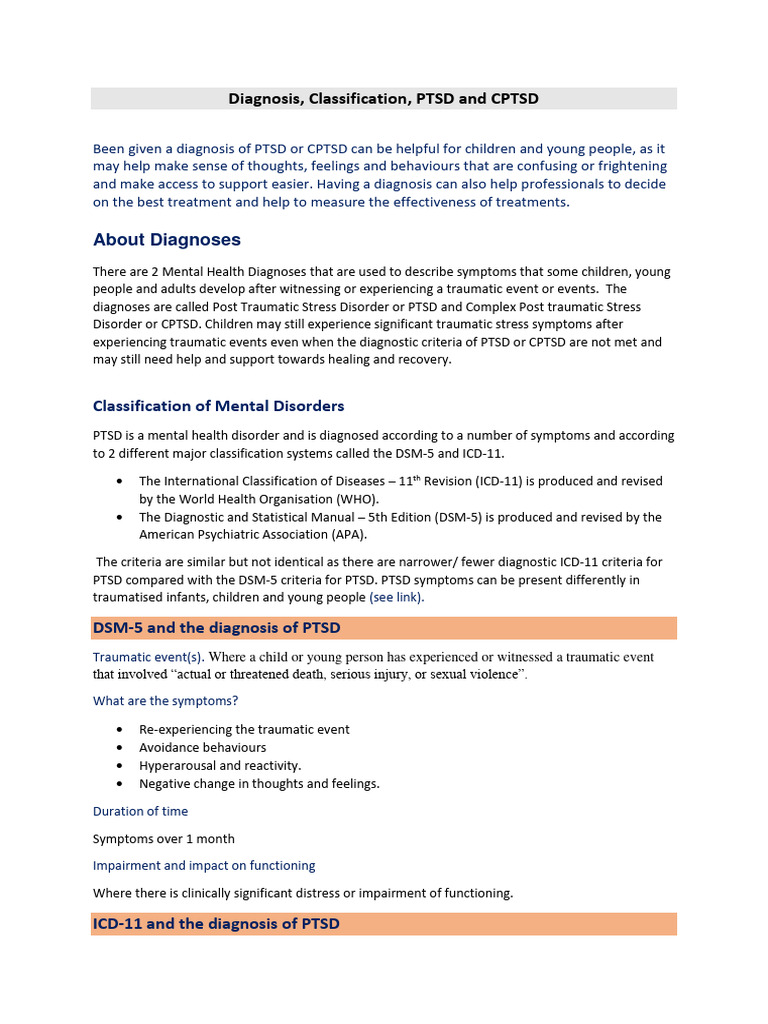 Understanding PTSD and CPTSD Diagnoses | PDF | Complex Post Traumatic ...