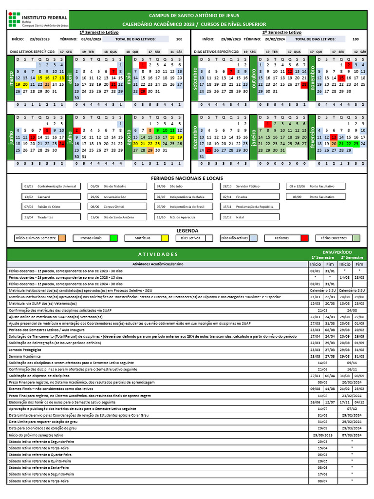 IFBA - SAJ - Calendários 2023 - 2023 - Superior | PDF