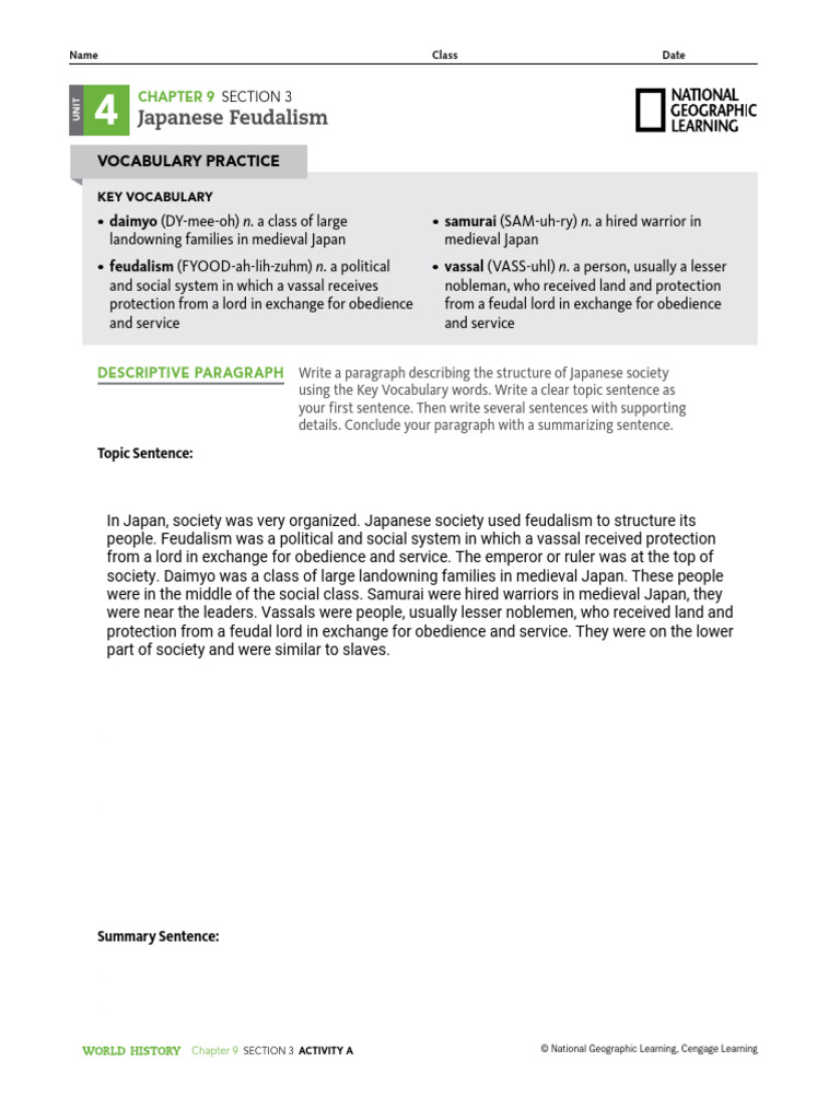 Chapter 9 - Section 3 - Vocabulary Practice | PDF | Bushido | Shogun