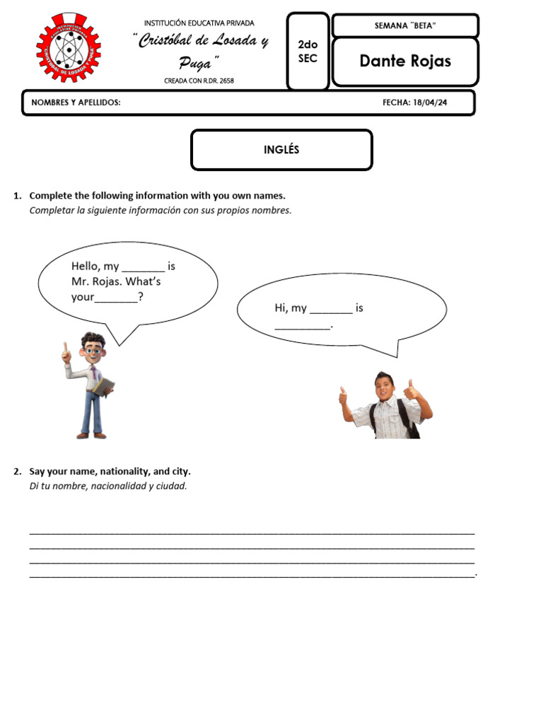 BETA INGLES 2do SECUNDARIA INGLES | PDF | Numero Gramatical ...