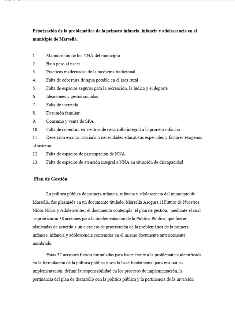 Priorización de La Problemática de La Primera Infancia | PDF | Desnutrición