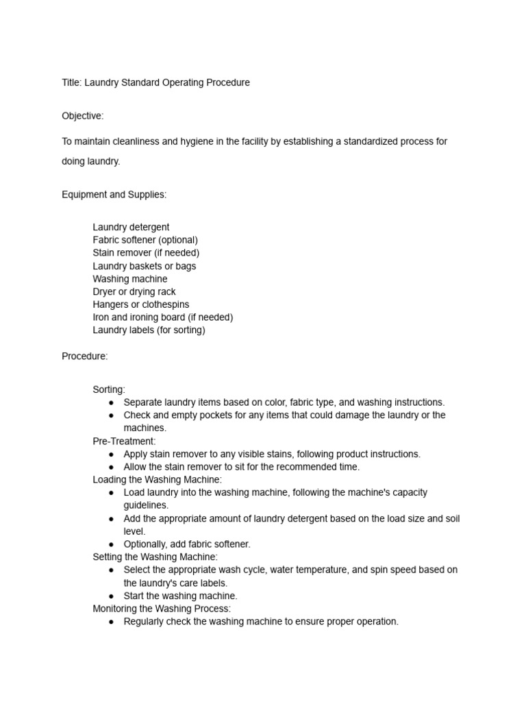 SOP Laundry | Download Free PDF | Laundry | Clothes Dryer