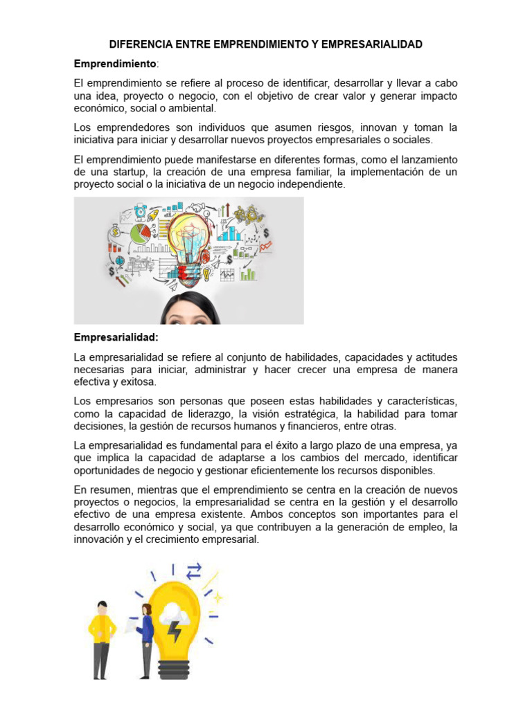 Diferencia Entre Emprendimiento y Empresarialidad | PDF Diferencia Entre Emprendimiento y Empresarialidad | PDF