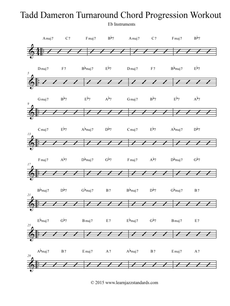 Tadd Dameron Turnaround Chord Progression Workout Eb Instruments | PDF
