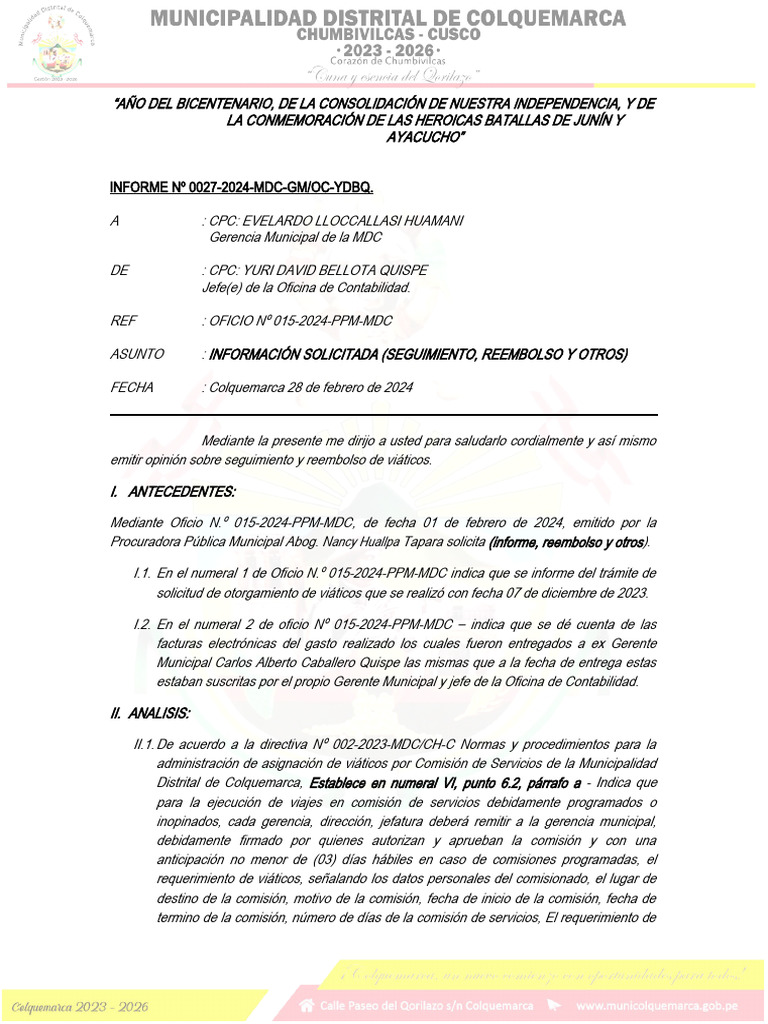 INFORME #0027 Opinion de Viaticos | PDF | Gobierno