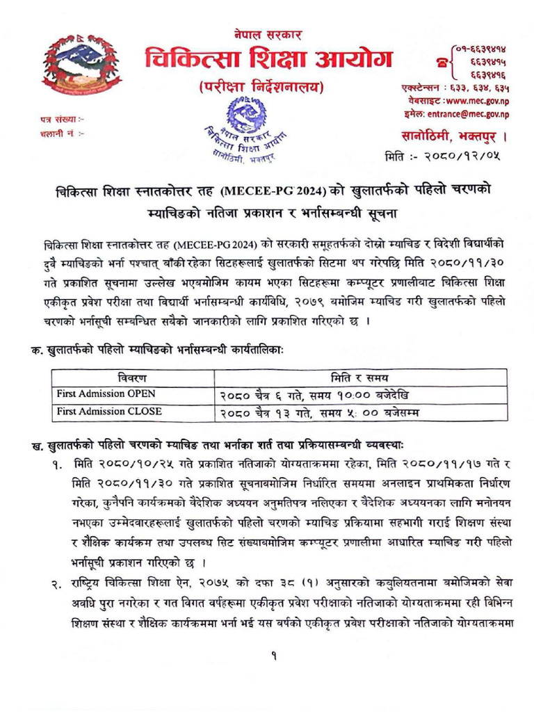 MECEE-PG 2024 Admission List | PDF | Medicine | Kathmandu