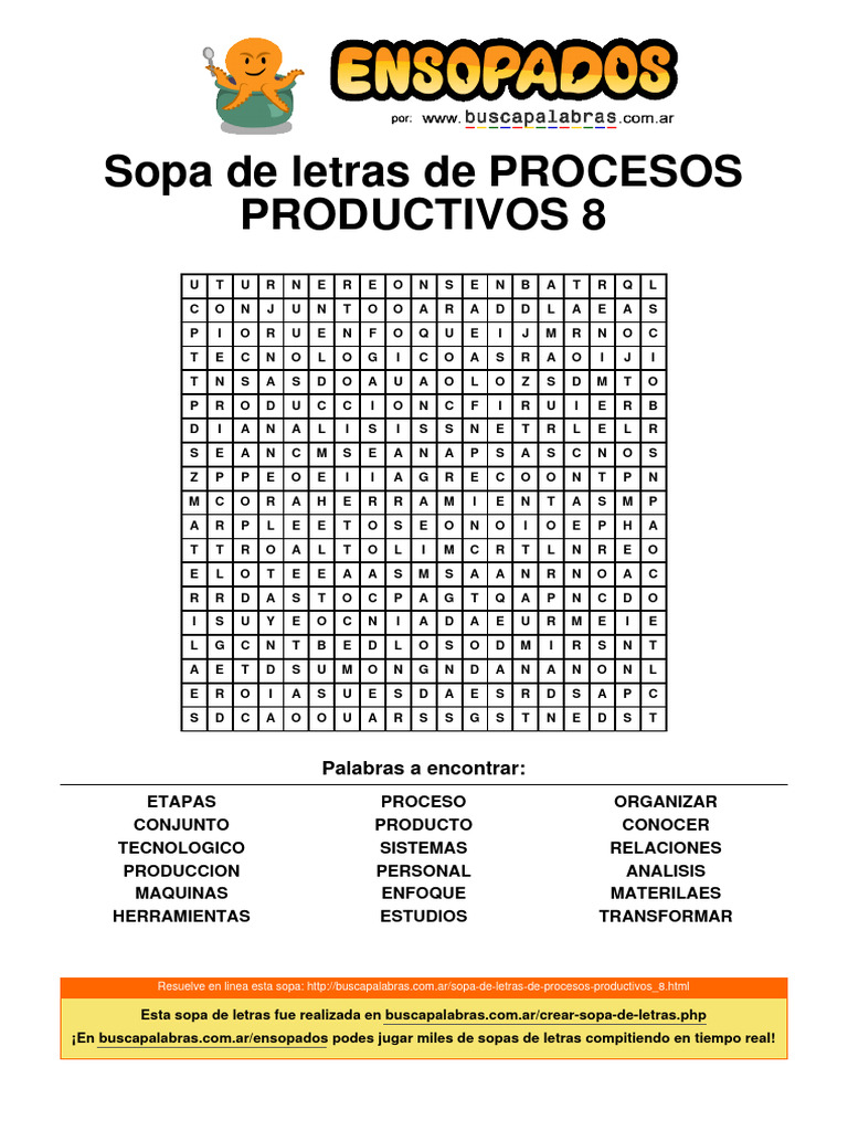 Sopa de Letras de Procesos Productivos - 8 | PDF | Informática | Ingeniería