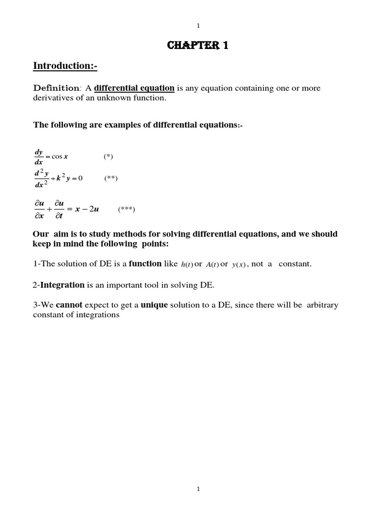 chapter1 mats205 | PDF | Ordinary Differential Equation | Equations