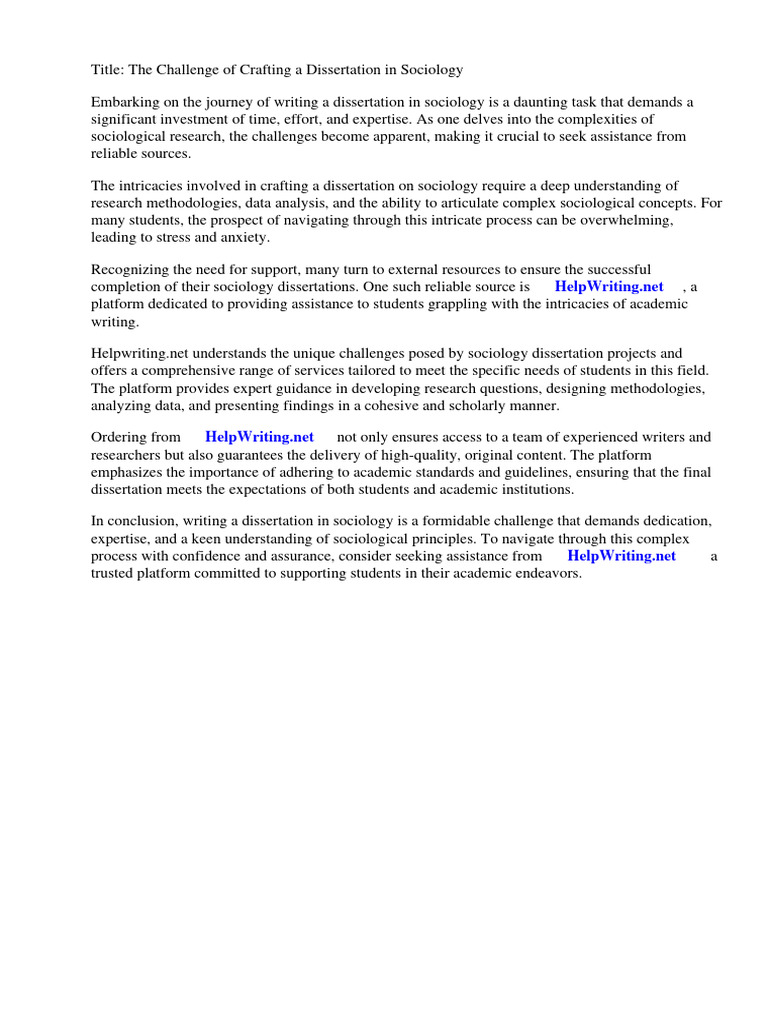 Sample Dissertation Sociology | PDF | Sociology | Thesis