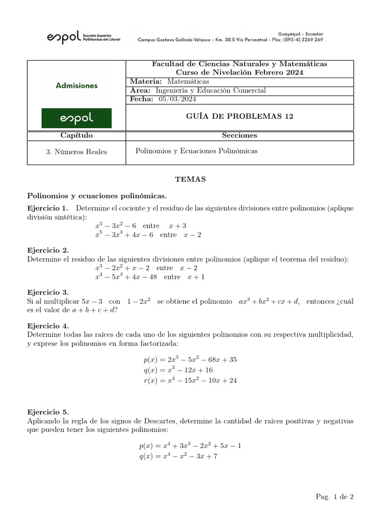 GP12 | PDF | Polinomio | Ecuaciones