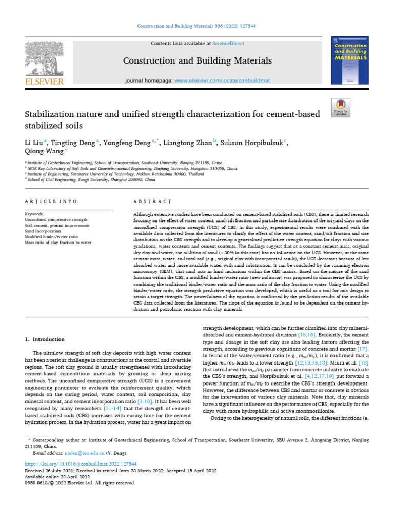 Stabilization Nature and Unified Strength Characterization For Cement ...