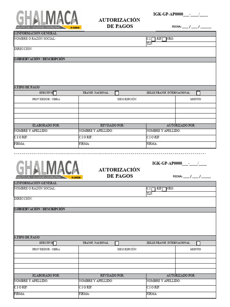 Formato Autorizacion de Pagos | PDF