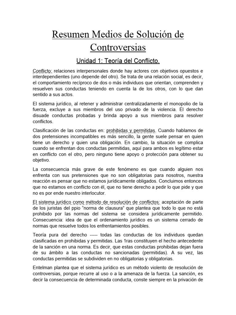 Resumen Medios de Solución de Controversias | PDF | Mediación | Arbitraje