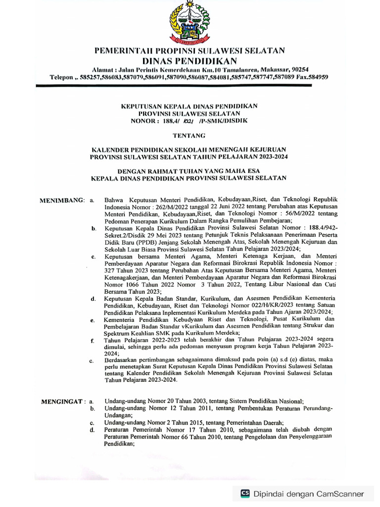 Kalender Pendidikan SMK 2023-2024 Revisi - 231003 - 191059 | PDF