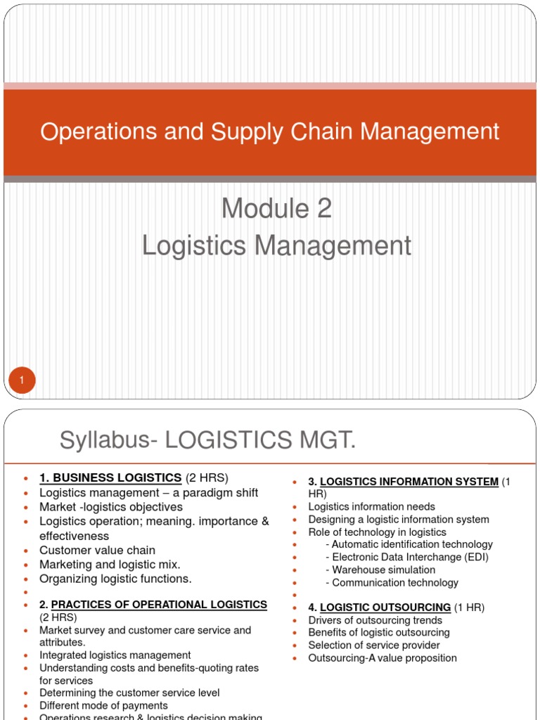 Lec2.1-OP & SCM - Logistics MGT | PDF | Logistics | Supply Chain