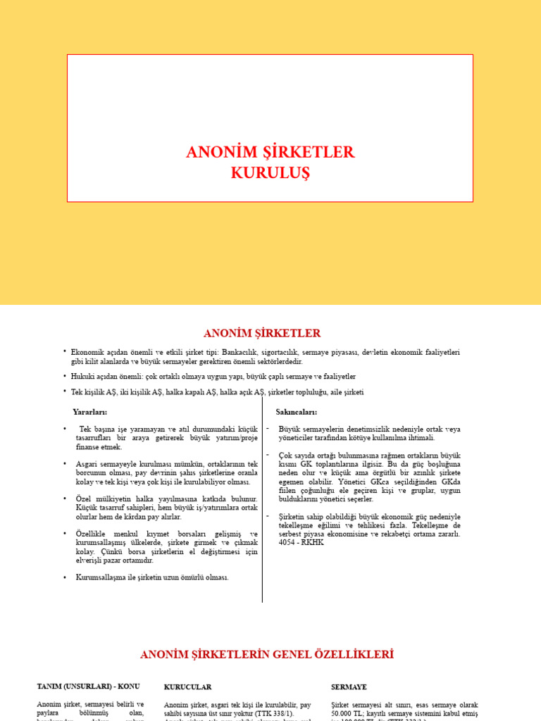 Anonim Sirketler Kurulus | PDF
