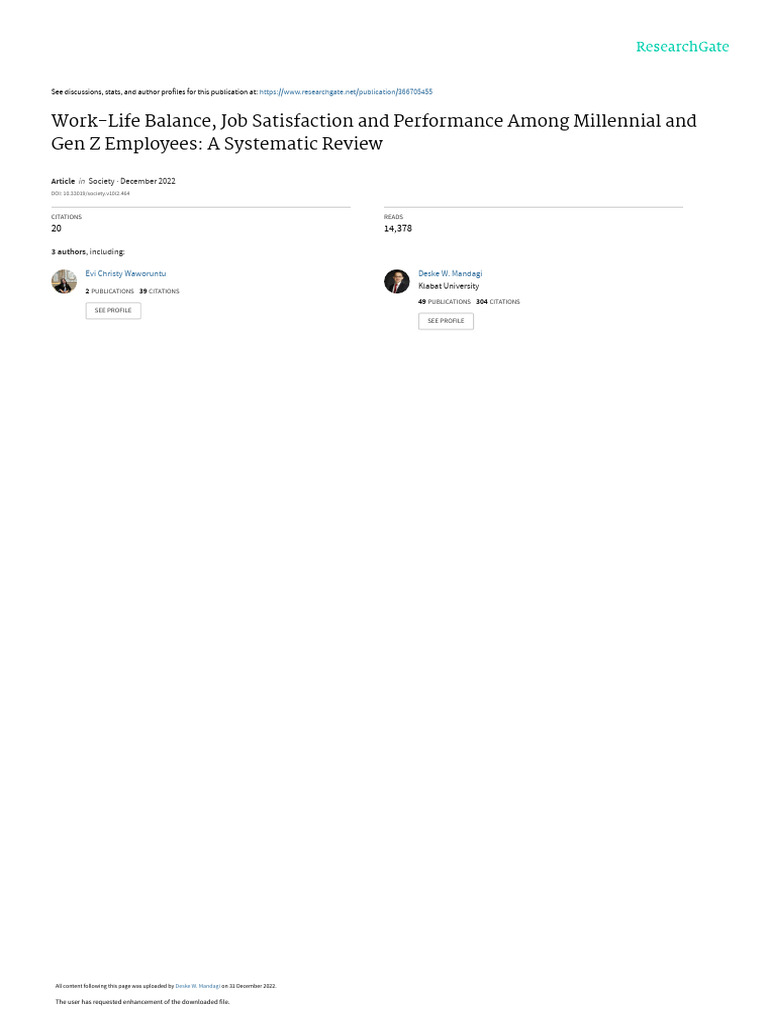 Work-Life Balance, Job Satisfaction and Performance Among Millennial and Gen Z Employees: A ...